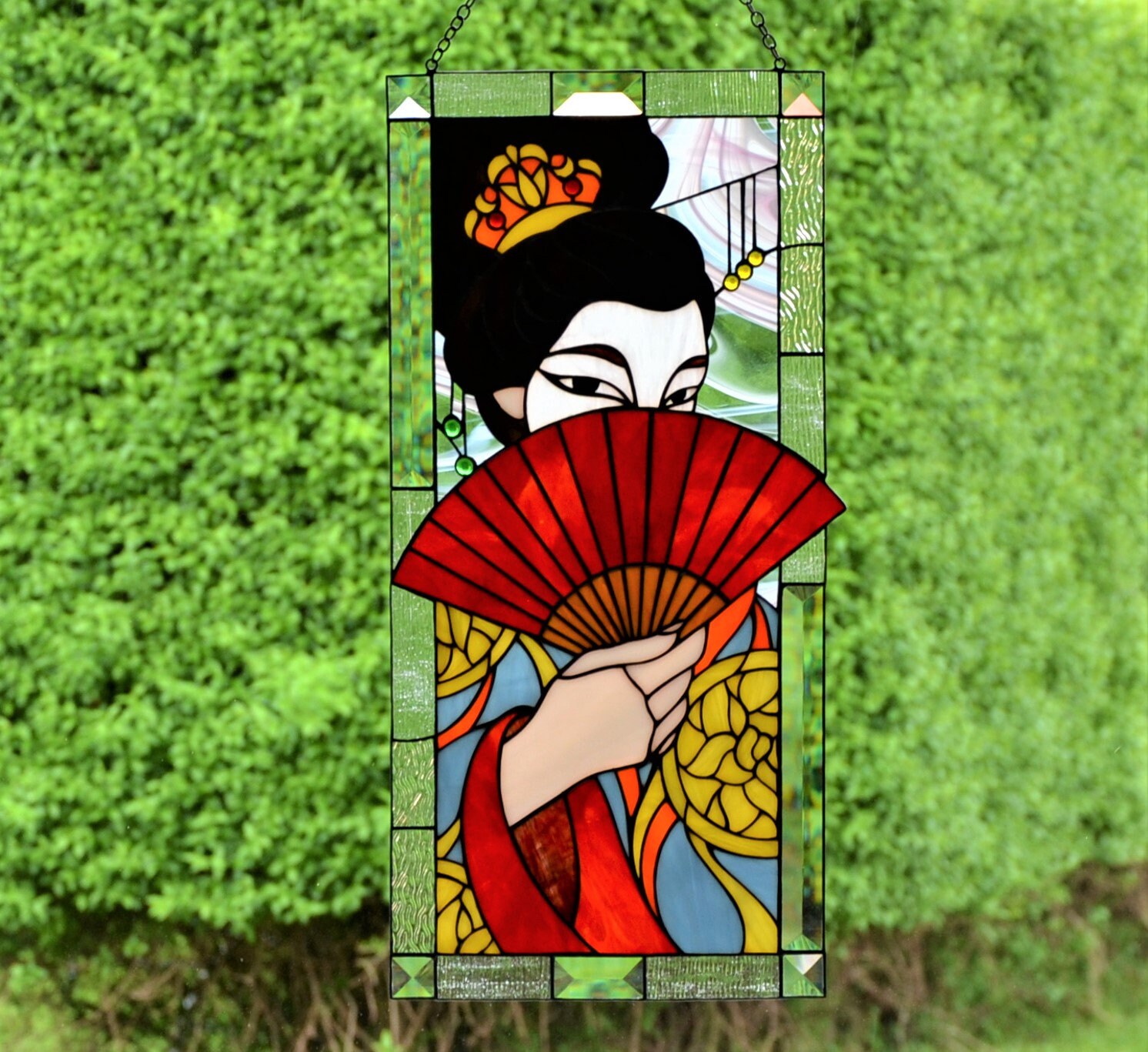 Geisha Stained Glass Panel Window Hanging Suncatcher Unique Handmade ...