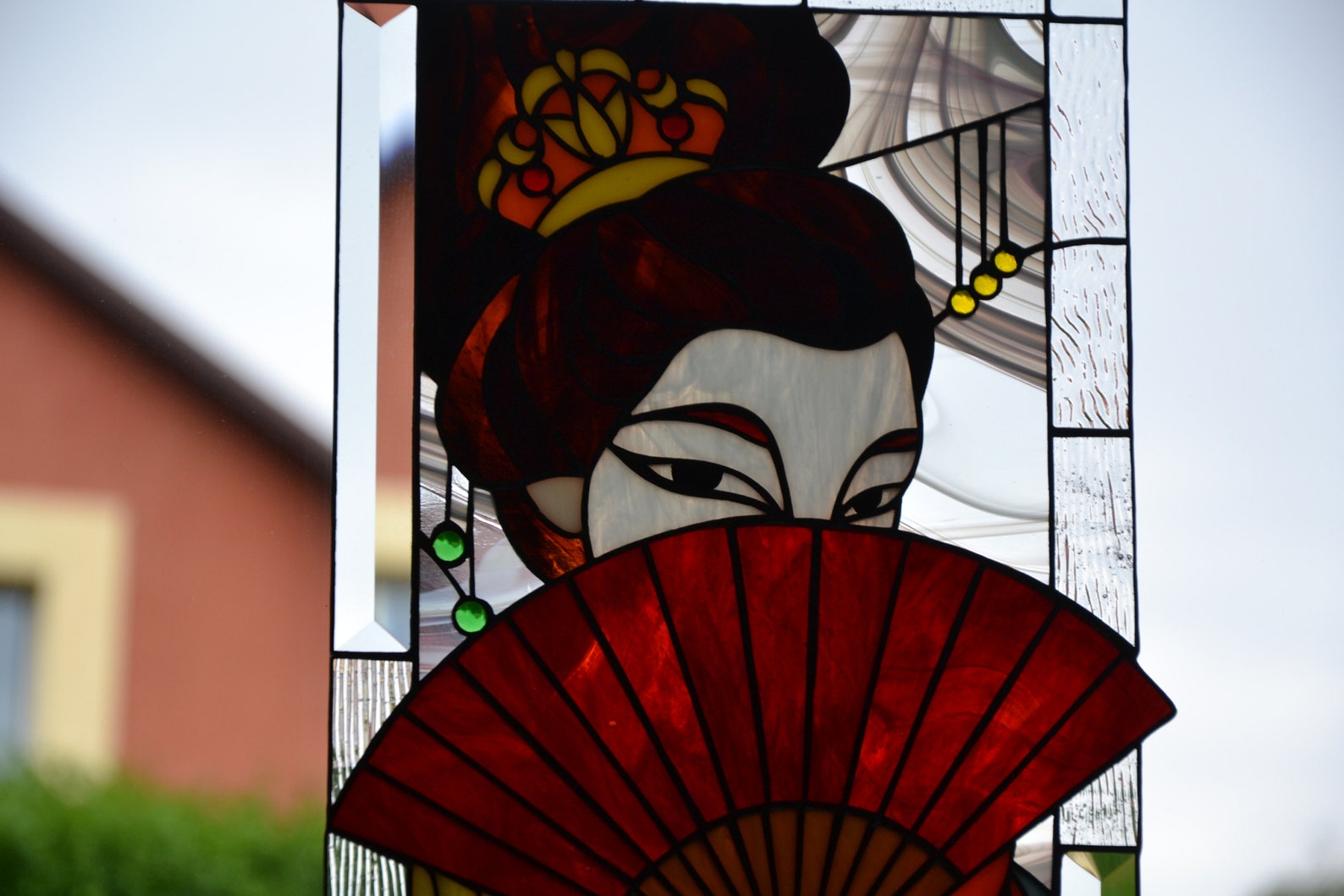 Geisha Stained Glass Panel Window Hanging Suncatcher Unique Handmade ...