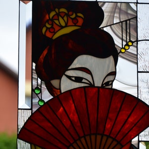 Geisha Stained Glass Panel Window Hanging Suncatcher Unique Handmade ...