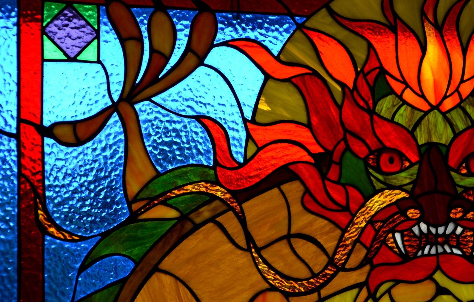 Chinese Dragon Stained Glass Panel Commission Piece Tiffany Method ...