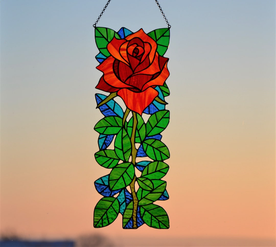 Suncatcher Stained Glass Rose Wall Decor Stain Glass Panel Mother’s Day ...