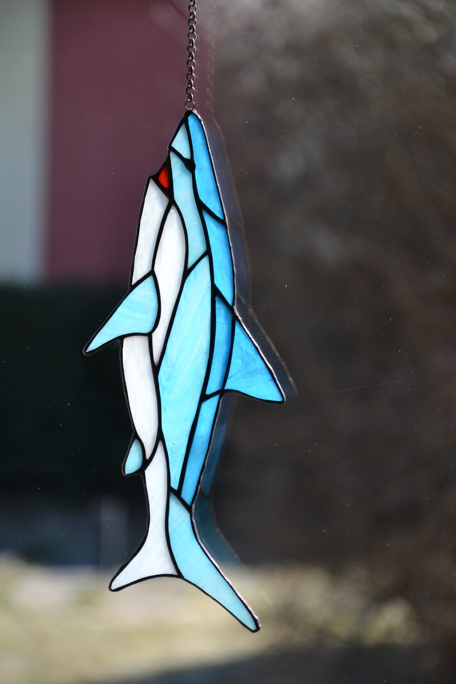 Suncatcher Stained glass window hanging Garden decor Shark | Etsy