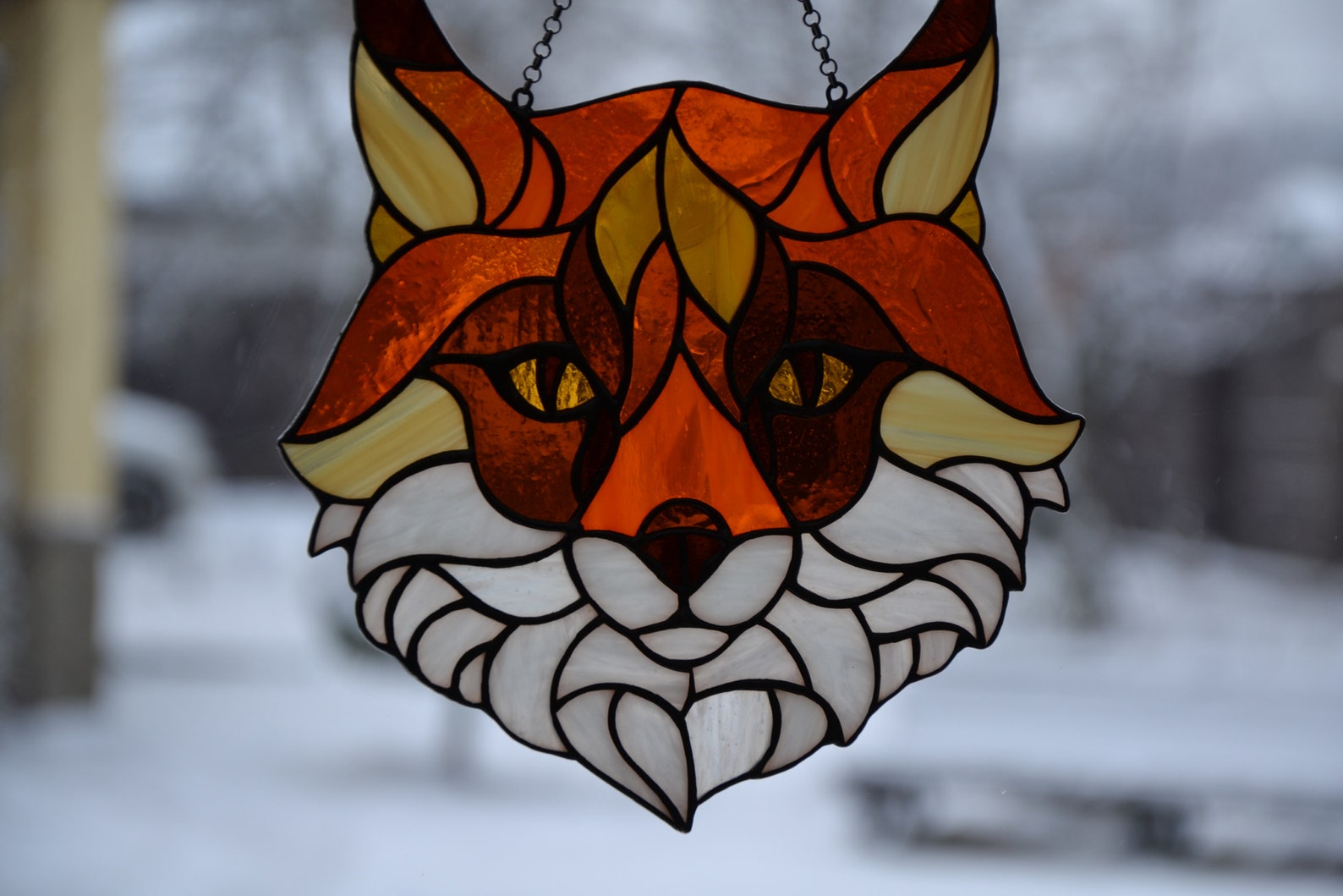 Stained Glass Suncatcher Fox Stained Glass Window Hanging Handcrafted ...