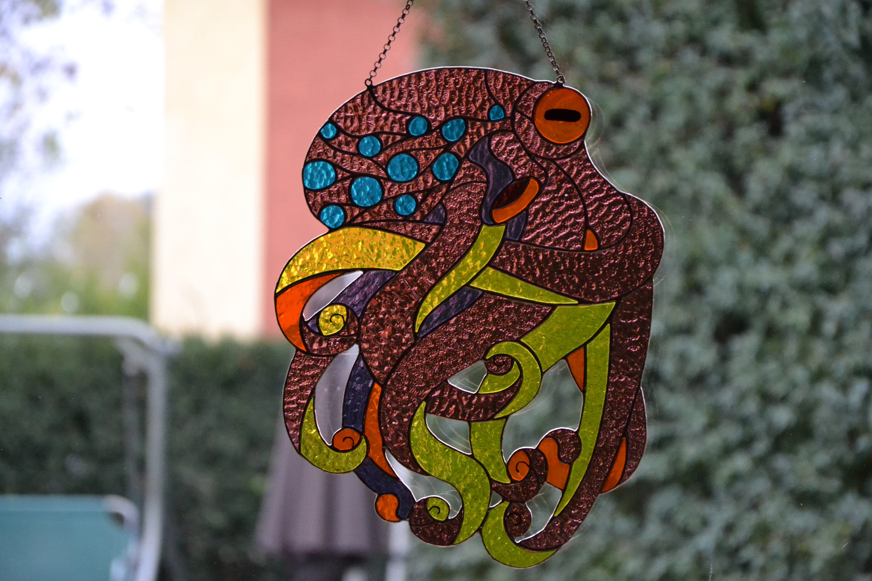 Stained Glass Octopus Suncatcher Window Hanging Panel Stained Glass ...