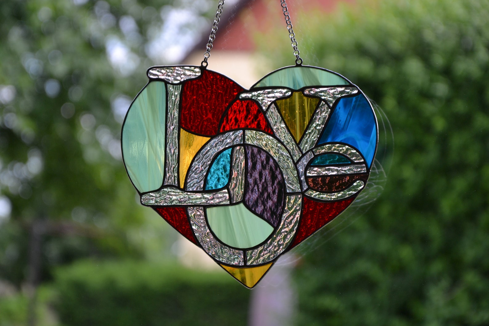Stained Glass Window Hanging Heart Suncatcher Glass Garden Decor Love ...