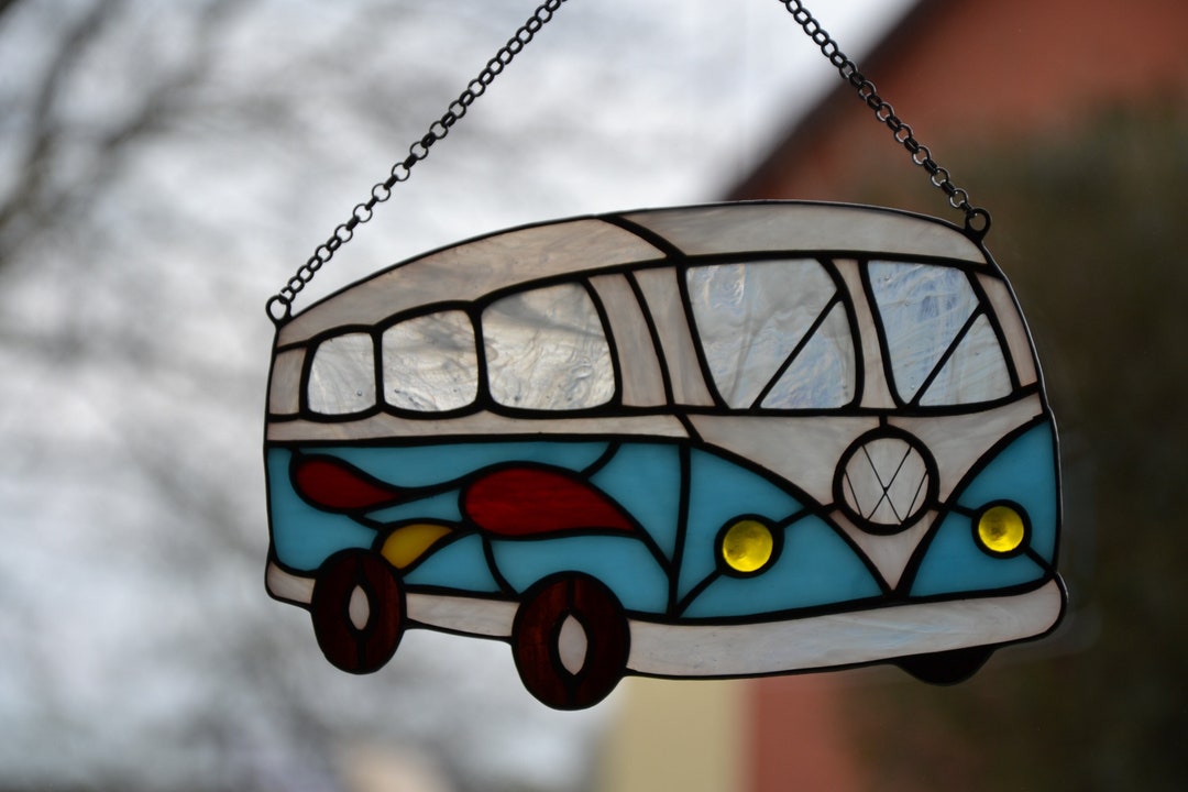 Stained Glass Suncatcher Hippie Bus Window Hanging Stained Glass ...