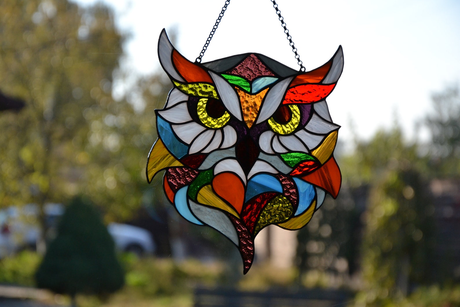 Stained Glass Suncatcher Owl Window Hanging Garden Decor Stain - Etsy