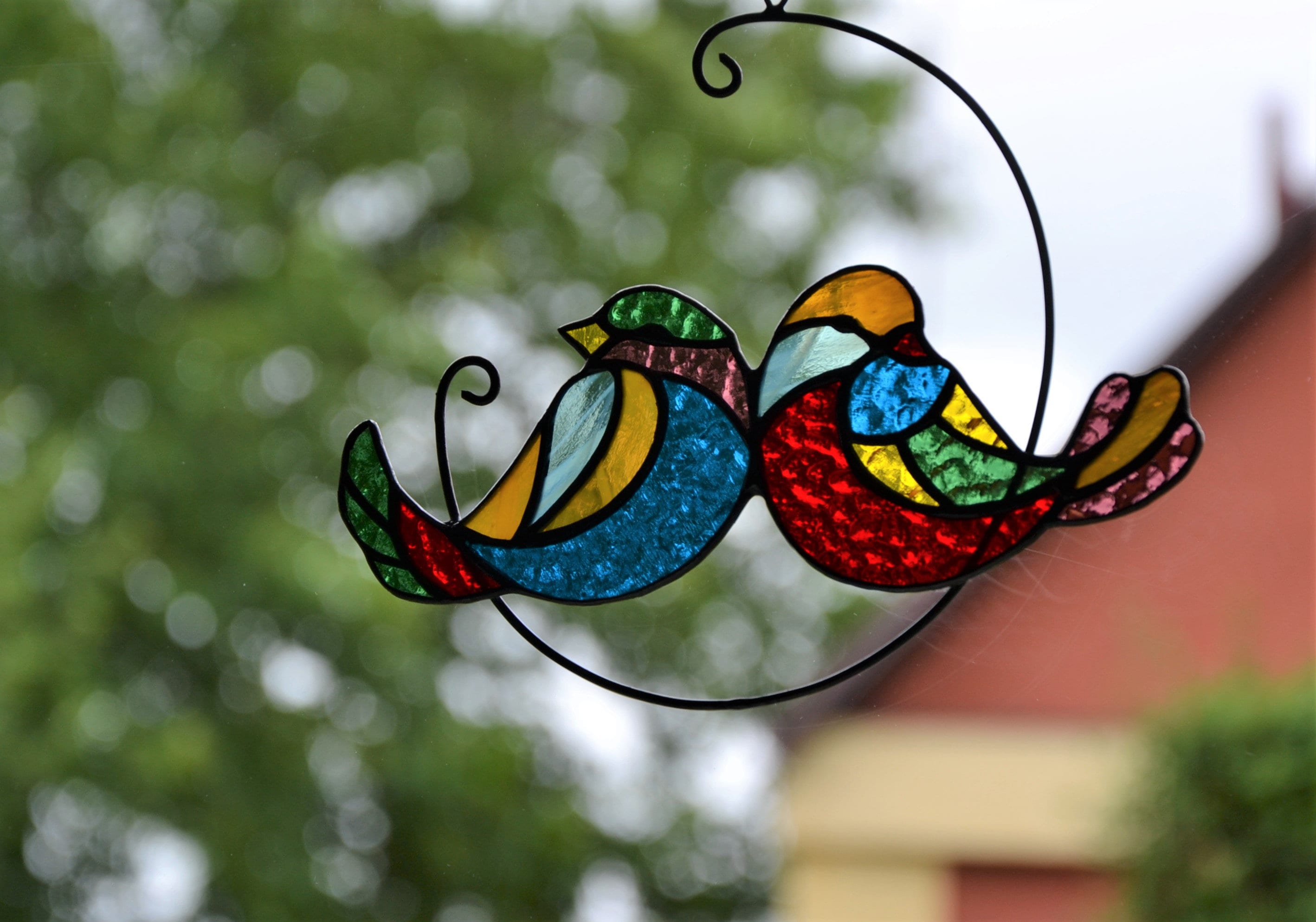 Stained Glass Suncatcher Two Birds on Branch Stained Glass Window ...