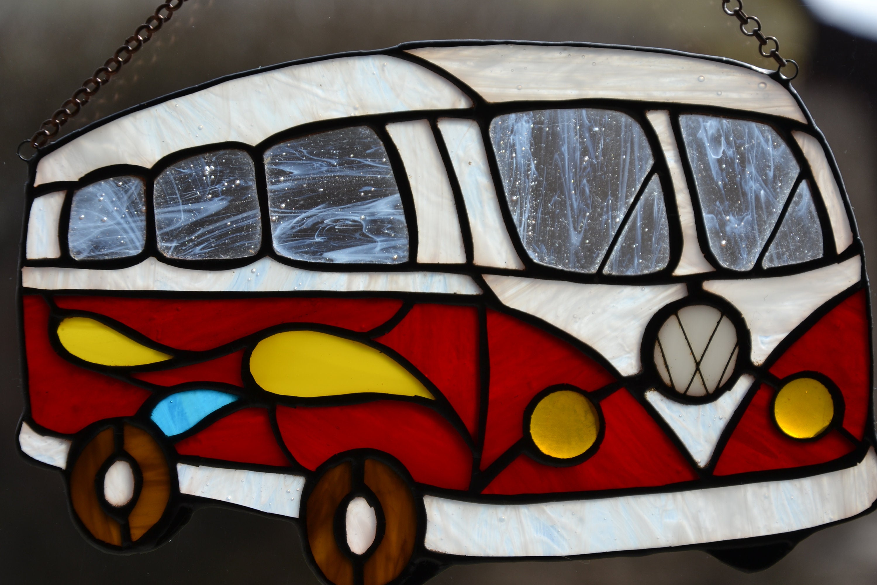 Stained Glass Suncatcher Hippie Bus Window Hanging Stained Glass ...