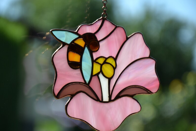 Bee and Flower Stained Glass Suncatcher Window Hanging Sun | Etsy