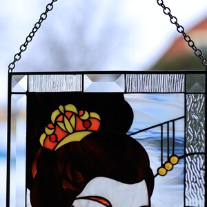 Geisha Stained Glass Panel Window Hanging Suncatcher Unique Handmade ...