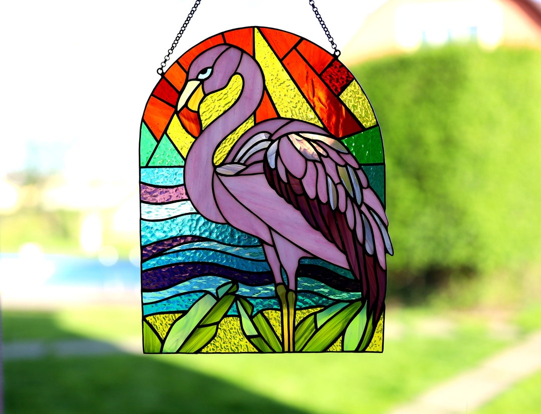 Flamingo Stained Glass Suncatcher Window Hanging Pink Bird Living Room ...