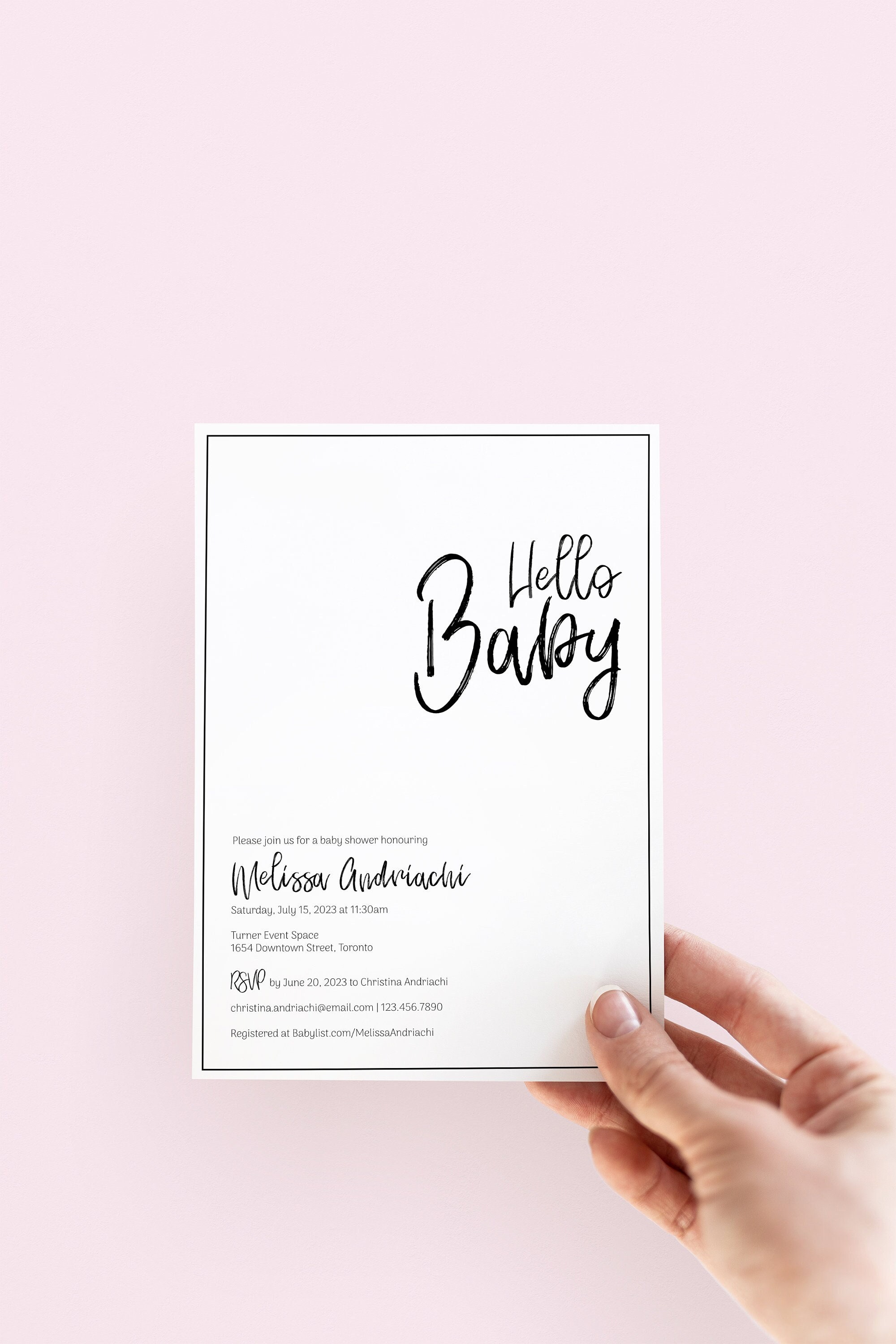 Hello Baby Shower Invitations Template, Printable Minimalist Baby ...