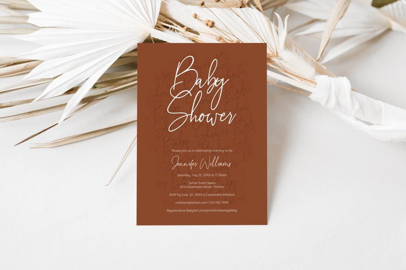 Plantilla de invitación de baby shower de terracota, invitación de baby ...