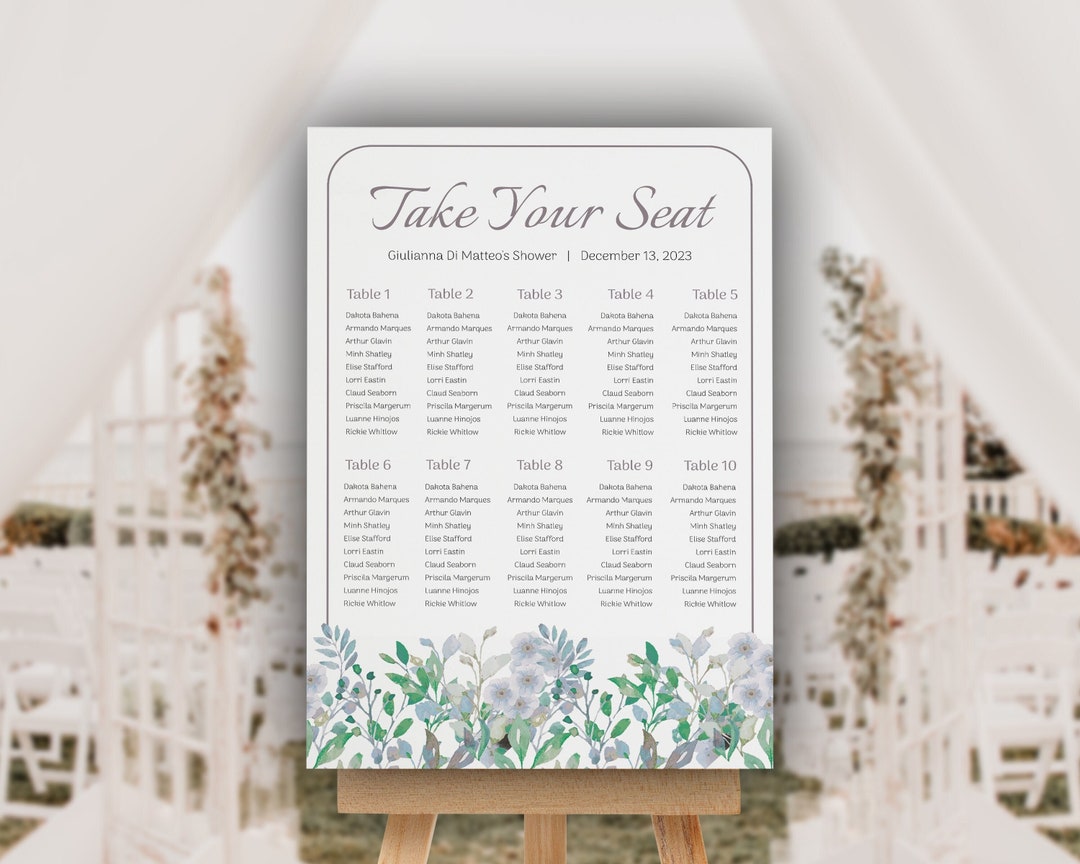 Printable Floral Shower Seating Chart Template, Spring Wildflower Baby ...