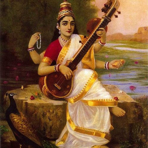 Goddess Lakshmi Raja Ravi Varma Canvas Painting Canvas - Etsy Australia