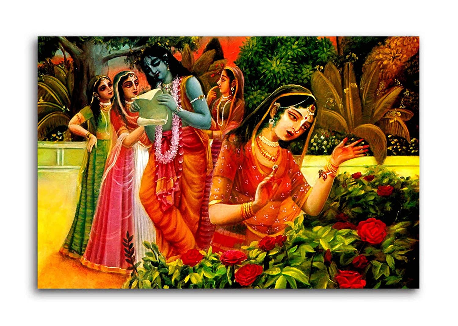 Sri Krishna With Gopiya Kerala Mural Shree Krishna Fabric - Etsy
