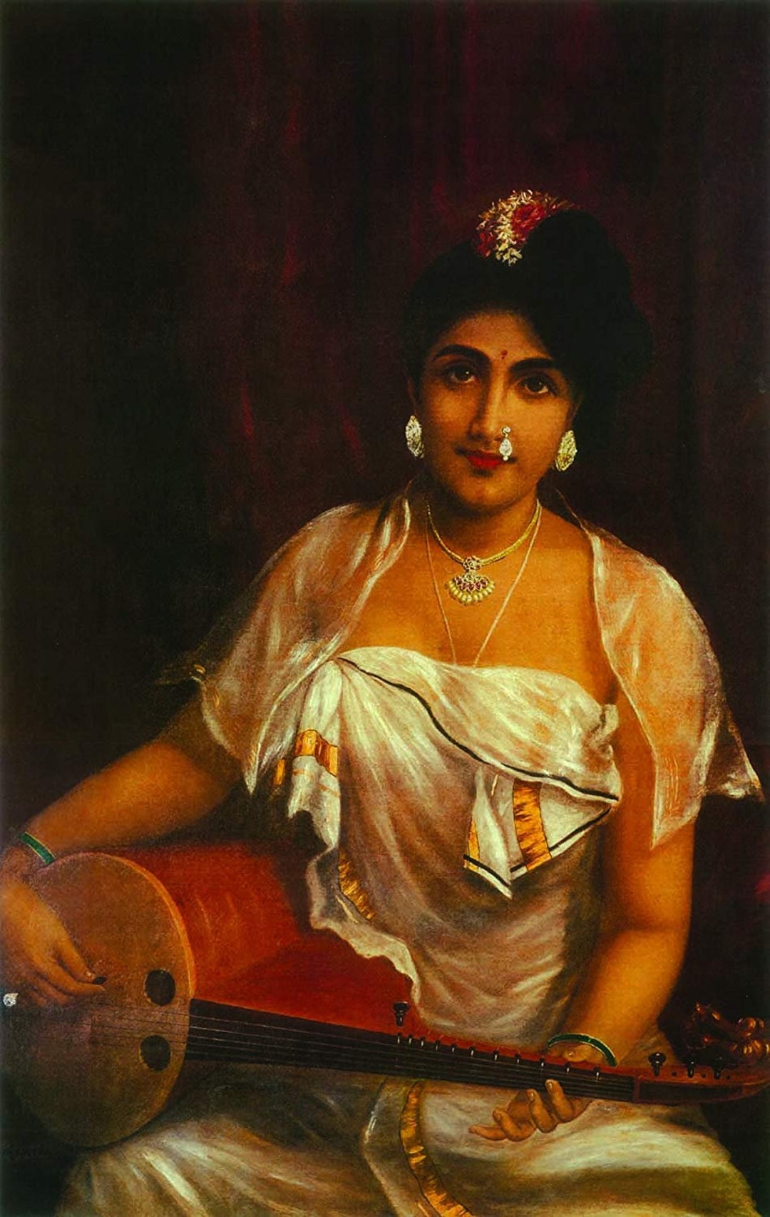 Raja Ravi Varma Paintings Malabar Lady Playing the Veena - Etsy