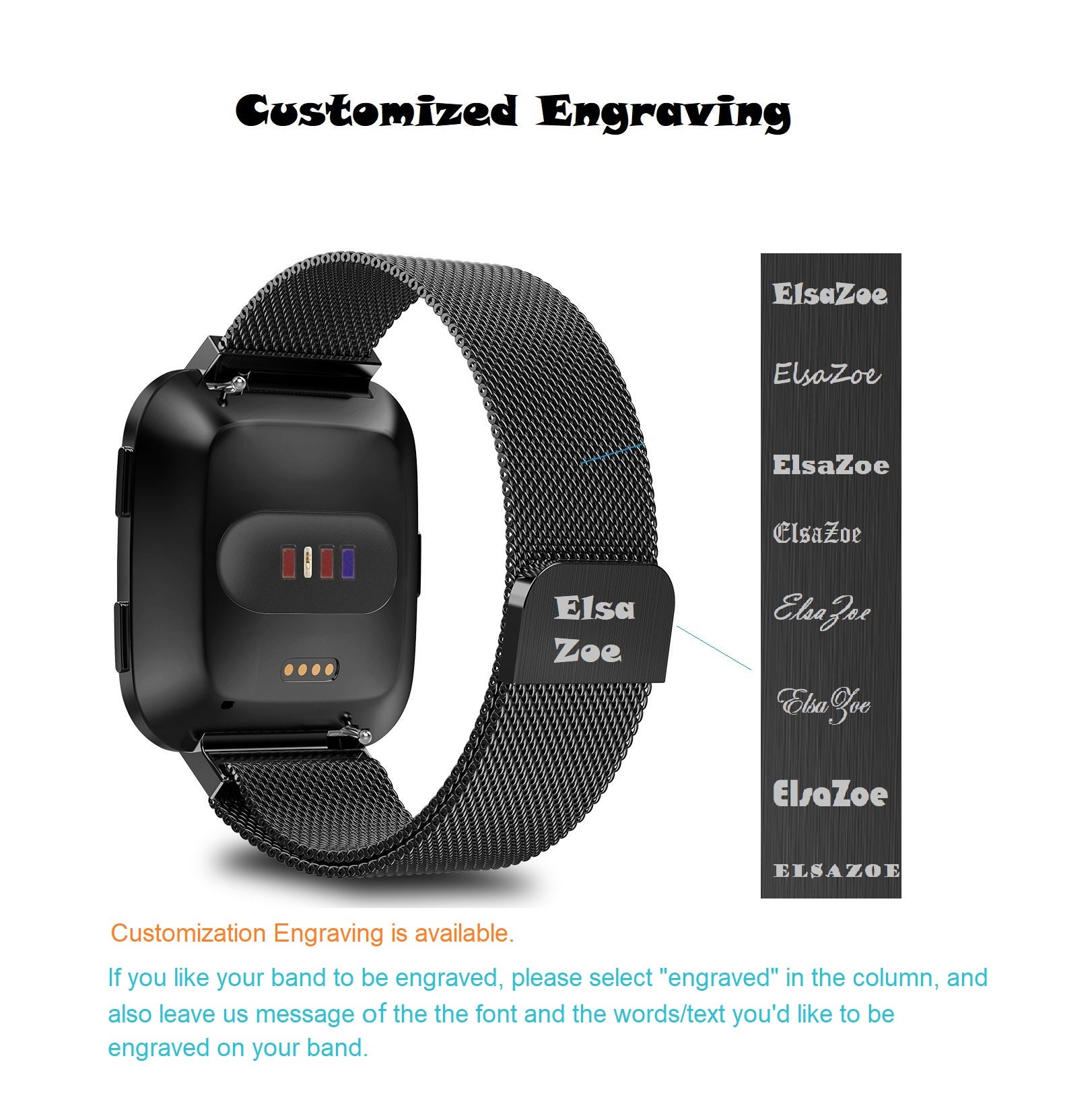 Custom Fitbit Versa 4/3/2/1 Lite & Sense/2 Bands, Engrave Milanese Loop ...