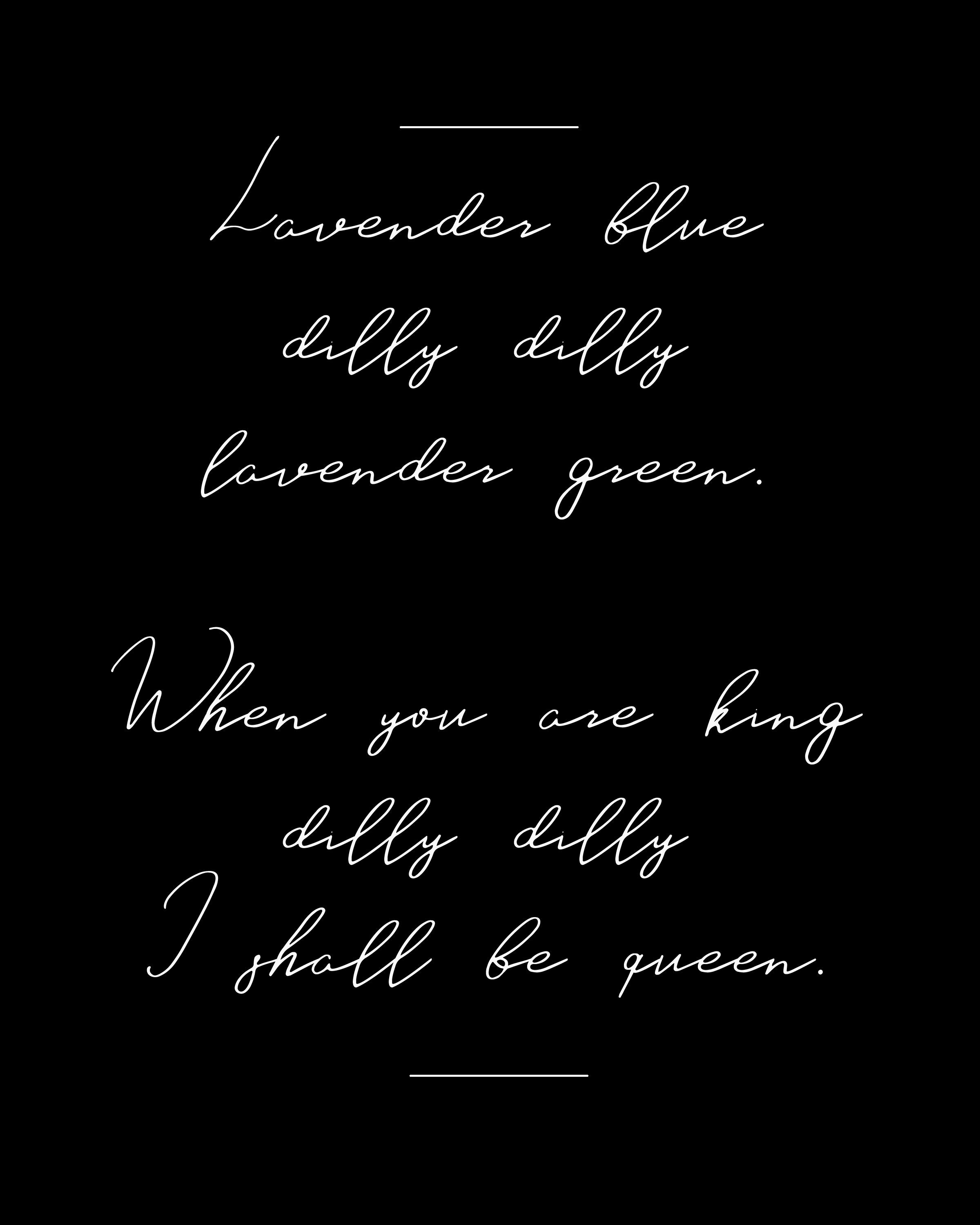 Digital Download, Lavender Blue, Nursery Rhyme, Lullaby, Baby, Black ...