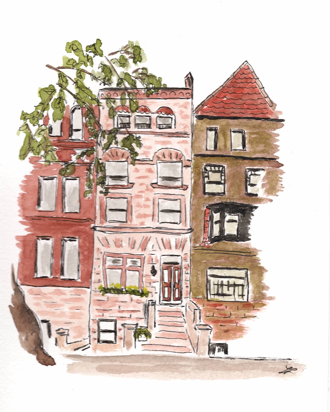 Instant Download, NYC Brownstone, Watercolour, Watercolor, Ink Sketch ...
