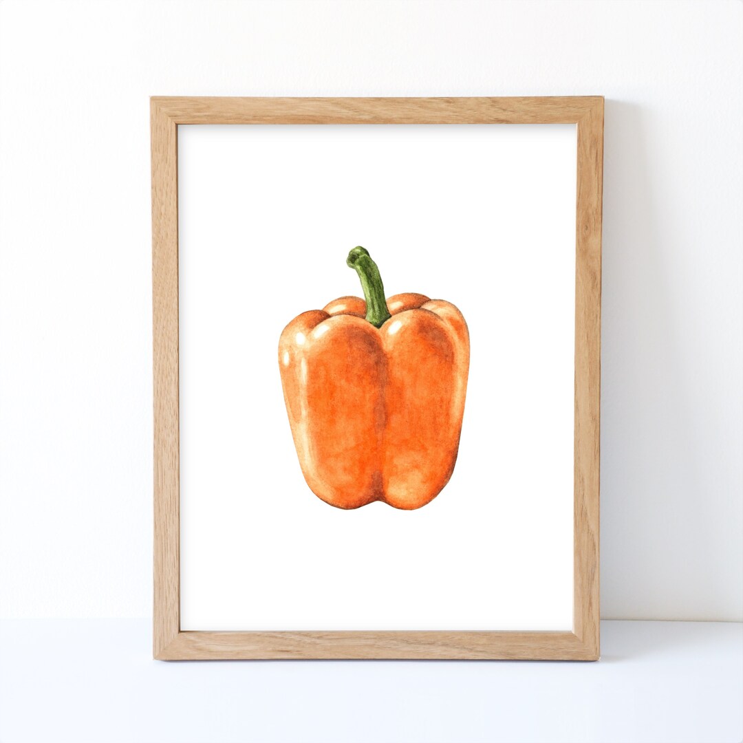 Watercolor Orange Bell Pepper Print, Orange Bell Pepper Wall Decor ...