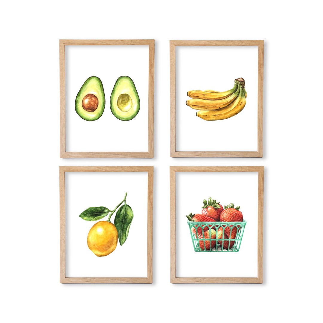 Watercolor Fruit Print Set, Fruit Wall Decor, Food Art, Food ...