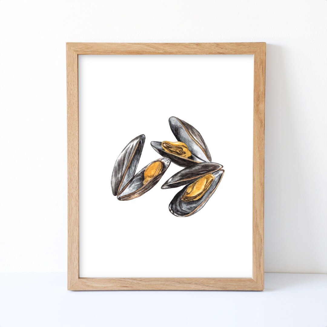 Watercolor Mussels Print, Seafood Wall Decor, Food Art, Food ...