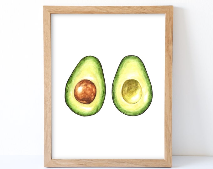 Watercolor Avocado Print, Avocado Wall Decor, Food Art, Food ...