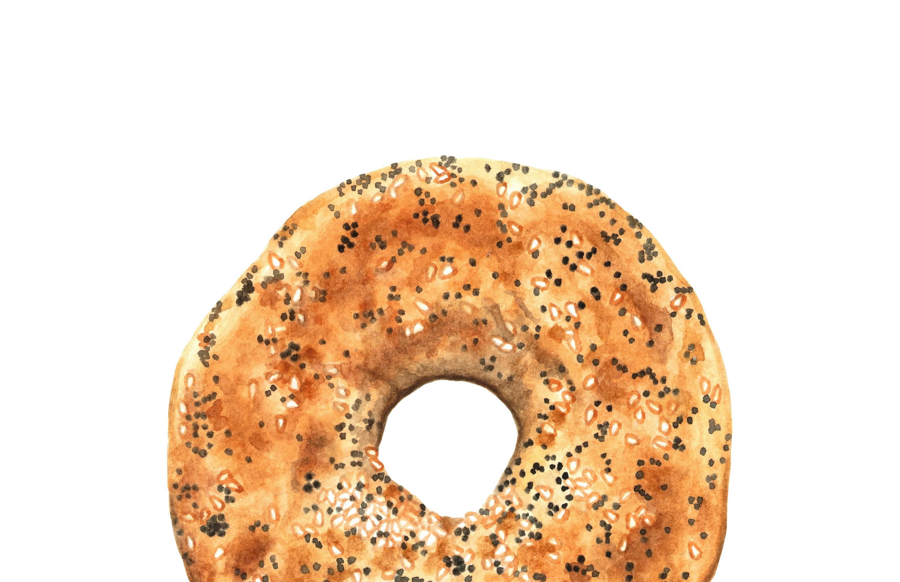 Watercolor Bagel Print Bagel Wall Decor Food Art Food - Etsy