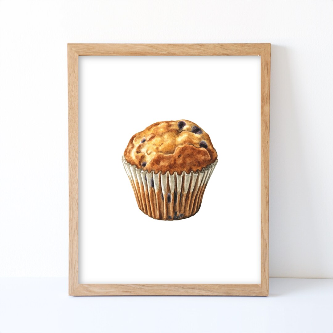 Watercolor Blueberry Muffin Print, Blueberry Muffin Wall Decor, Food ...