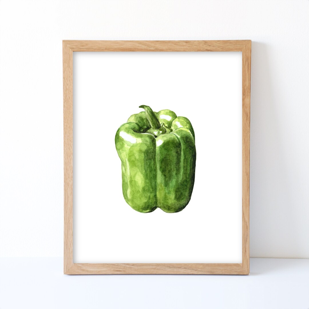 Watercolor Green Bell Pepper Print, Green Bell Pepper Wall Decor, Food ...