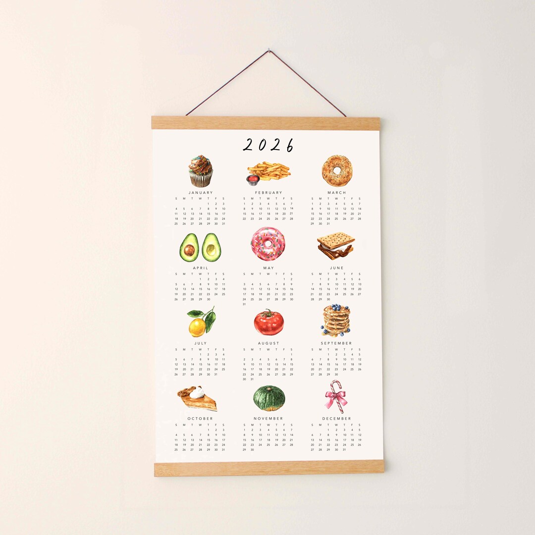 Food 2026 Poster Calendar, Food Wall Calendar 2026, Monthly Calendar ...