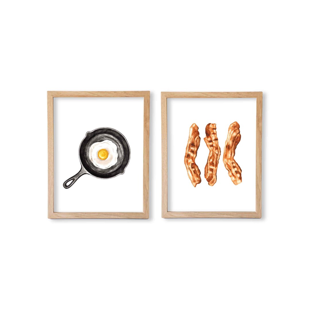 Watercolor Bacon and Eggs Print Set, Kitchen Food Art Illustration - Etsy