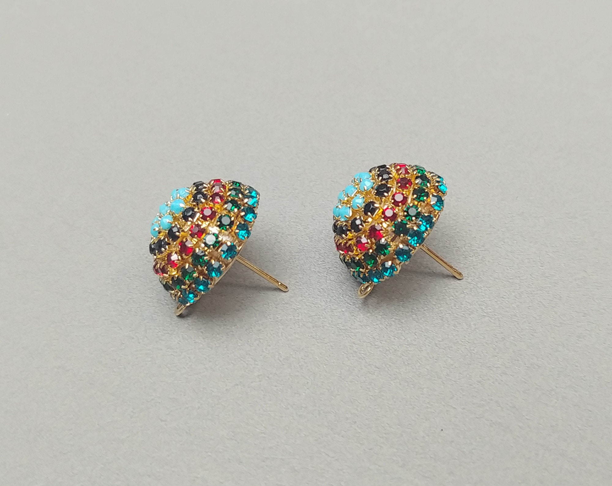 2 PCS 15 Mm Turquoise Rhinestone Hemisphere Stud Stones - Etsy