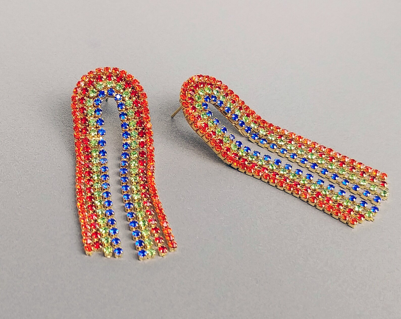 2 PCS - 60 Mm , Rainbow Rhinestone Drop, Orange to Sapphire Colorful ...