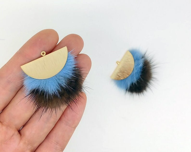 2 pcs Double Fur Fan 40mm sky & borwn Naturalr Genuine | Etsy