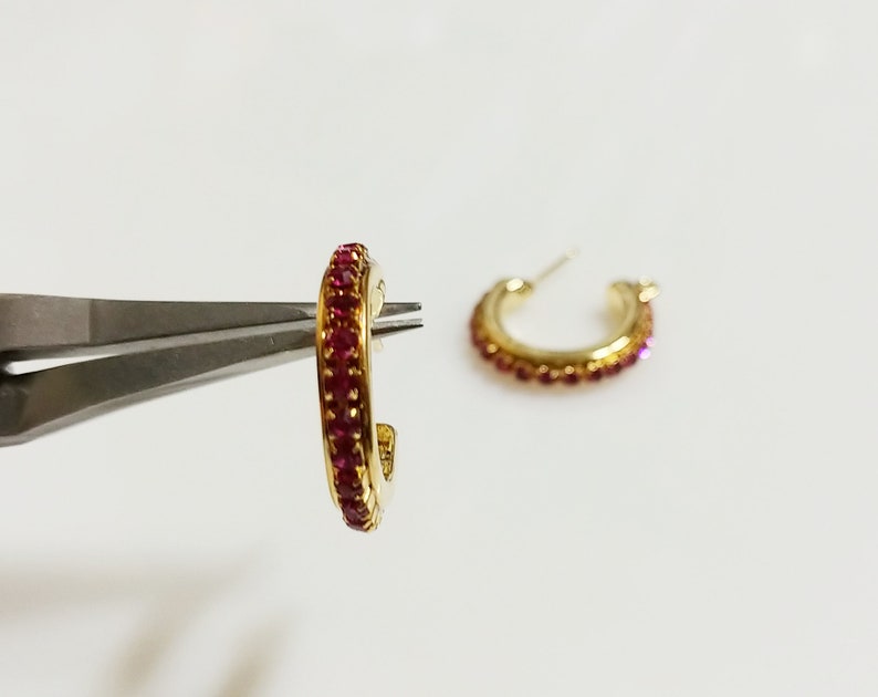 2 PCS 21 Mm Ruby Gold Plated C Type Circl Hoop Post | Etsy