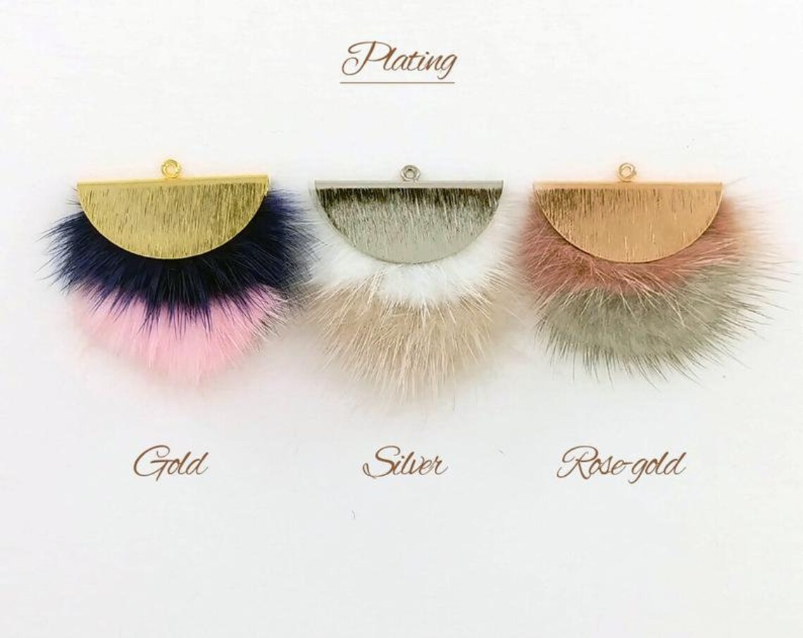 2 Pcs Double Fur Fan 40mm Sky & Borwn Naturalr Genuine - Etsy