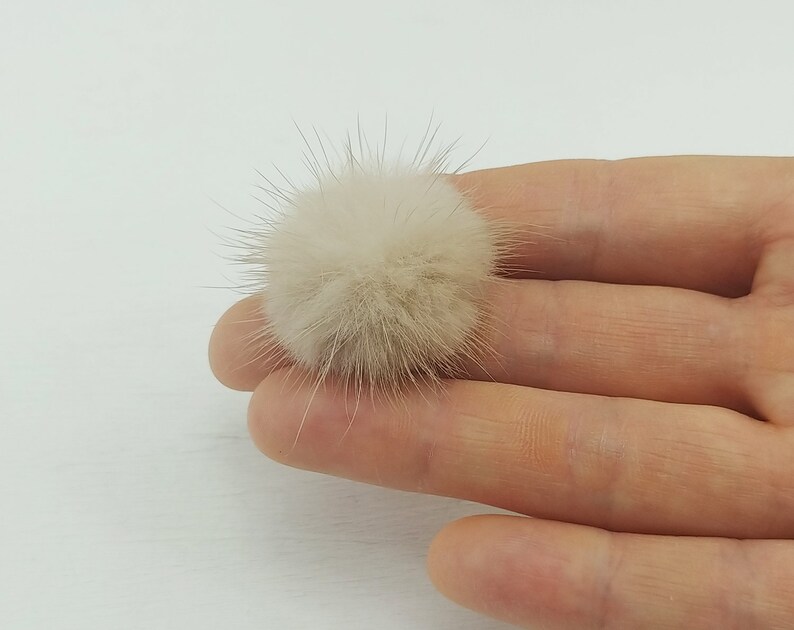 2 PCS - (ring) Natural Beige, 30mm Mink Fur Ball, Real Genuine Pompom ...