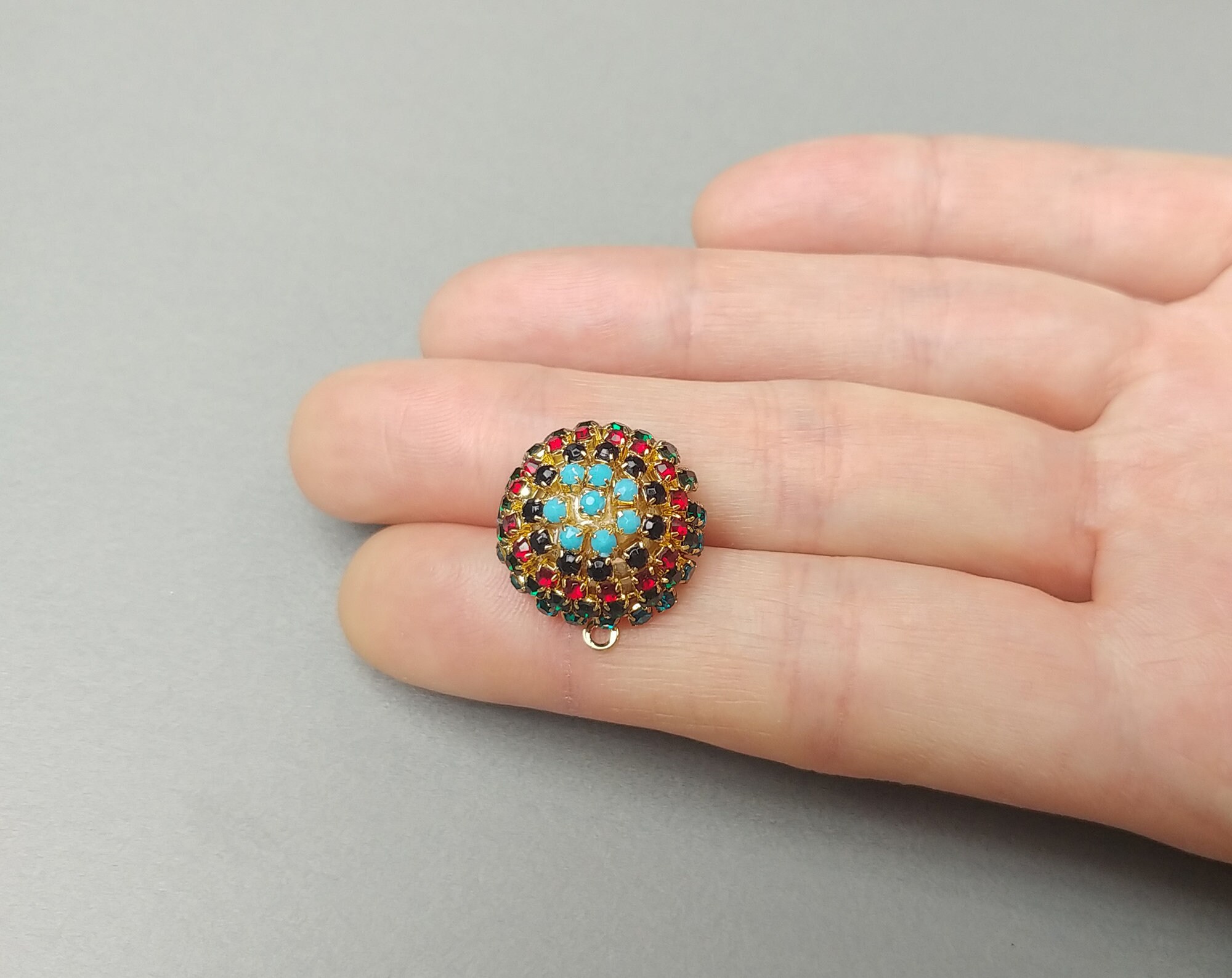 2 PCS - 15 Mm Turquoise Rhinestone Hemisphere Stud, Stones Chain ...