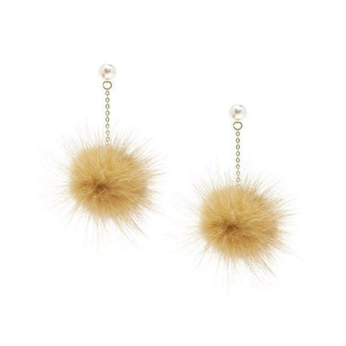 2 PCS - (ring) White, 30mm Mink Fur Ball, Natural Real Genuine Pompom ...