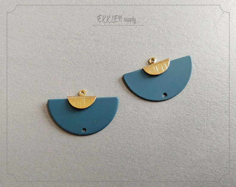 2 PCS - 25x12.5mm Matte Rubber Coated, 2 Holes Semi Circle Pendant With ...