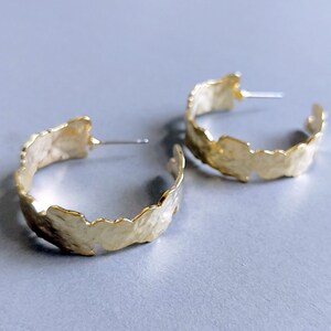 2 PCS - 30 X 8 Mm Gold Plated Brass, Unique Bumpy Post Earring, Geometric Hemmed Hoop Earring ...