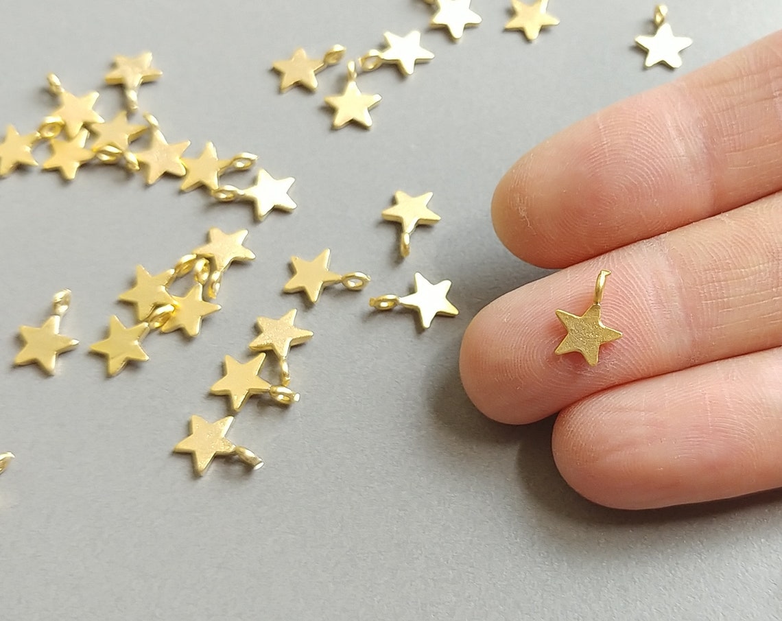2 PCS - 10mm Matte Gold Plated, Mini Star Charms, Earring Parts for ...