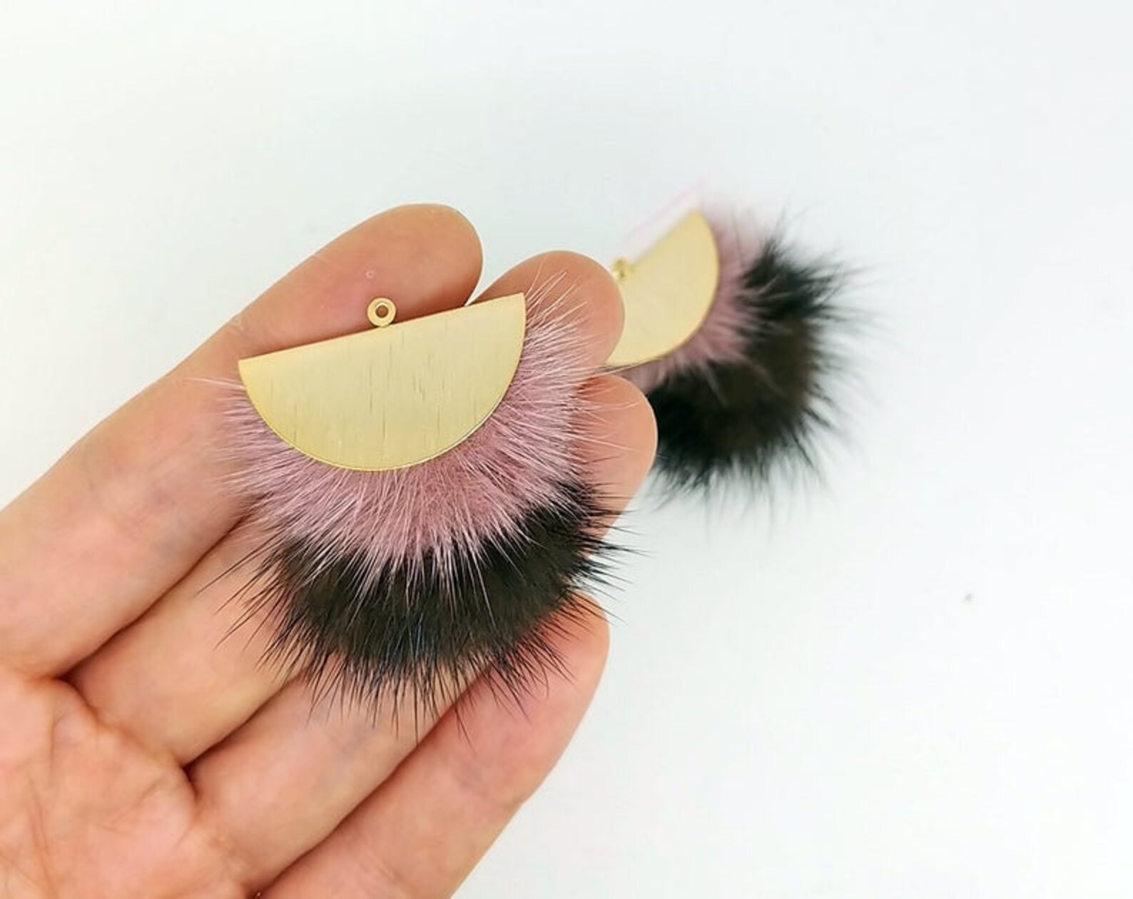 2 Pcs Double Fur Fan 40mm Indi Pink & Brown Naturalr - Etsy