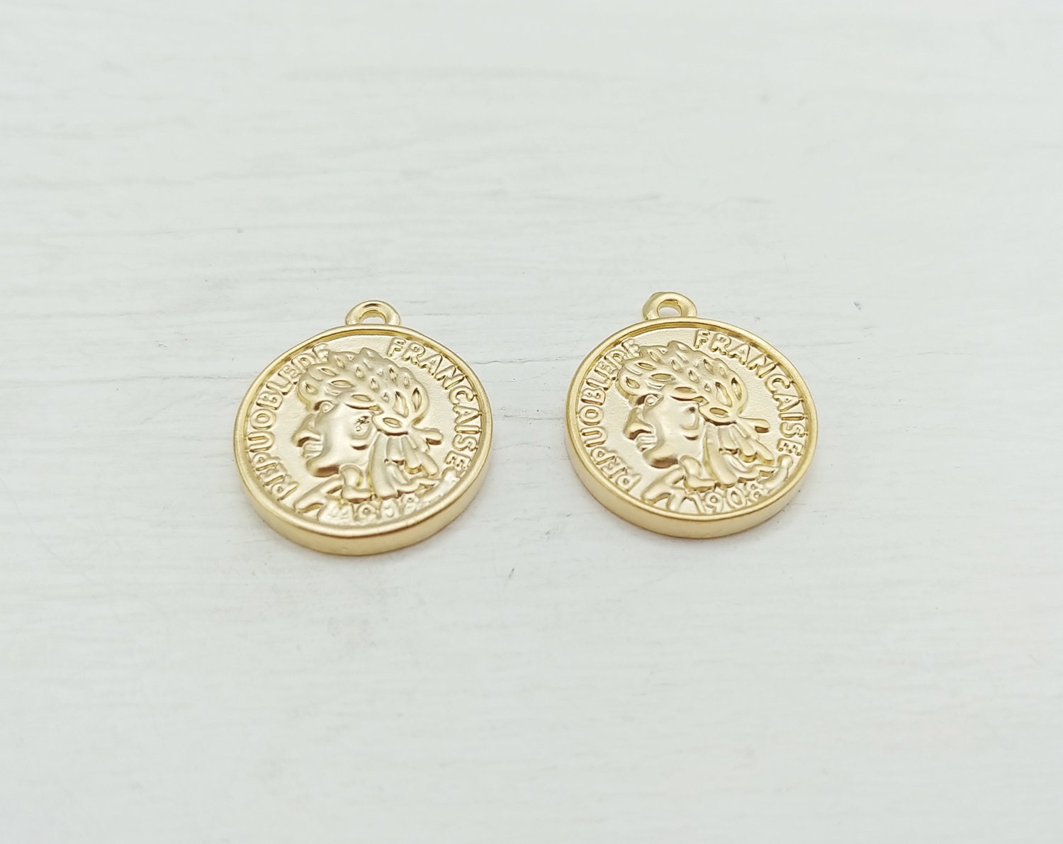 2 PCS 16.5 Mm Matte Gold Plated Mini Coin Charm Cute Coin | Etsy
