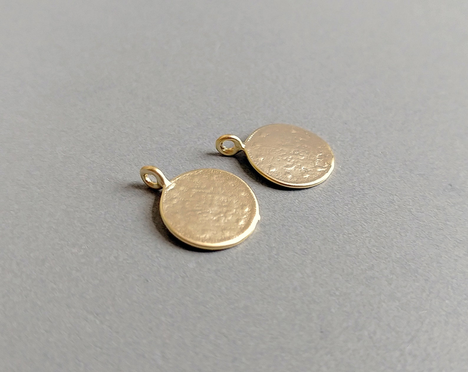 2 PCS - 12mm Matte Gold Plated, Gold Coin Mini Charm Small Coin ...
