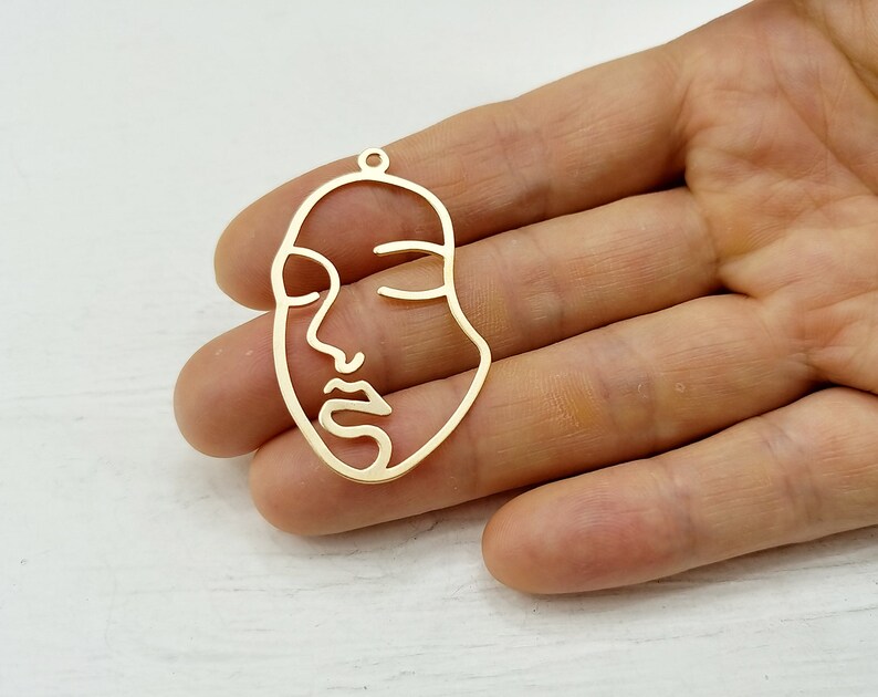 2 PCS 43 X 25 Mm Gold Plated Brass Abstract Face Pendant - Etsy