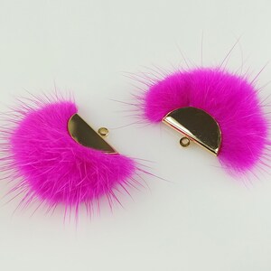 2 PCS Ruby Real Fur Fan With Semi Circle Cap, Genuine Mink Pom Pom ...